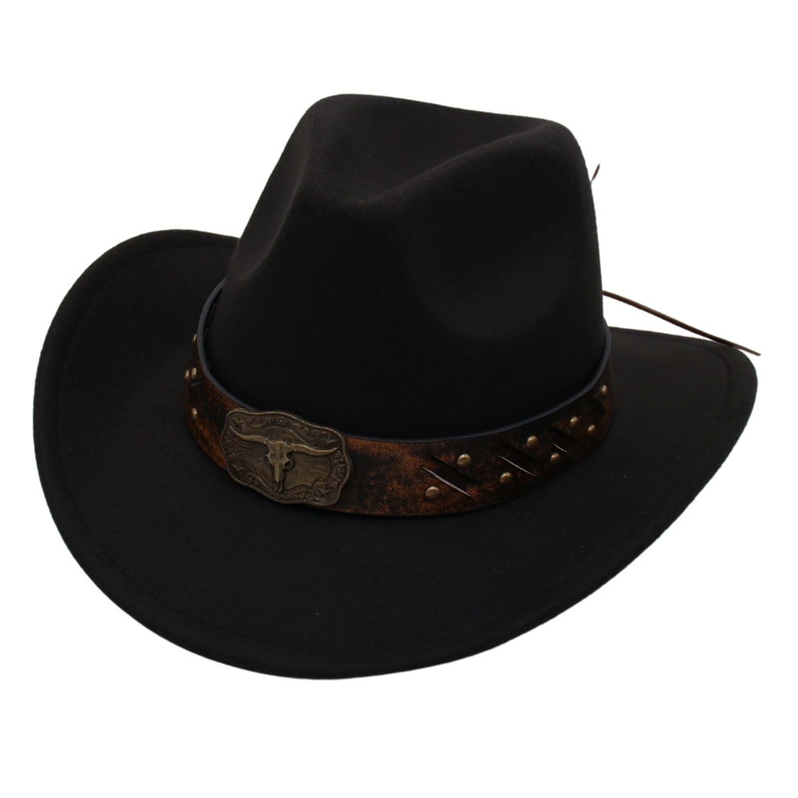 TYGHBN Western Cowboy Style Hat Jazz Bowler Hat Cow Head Decoration ...