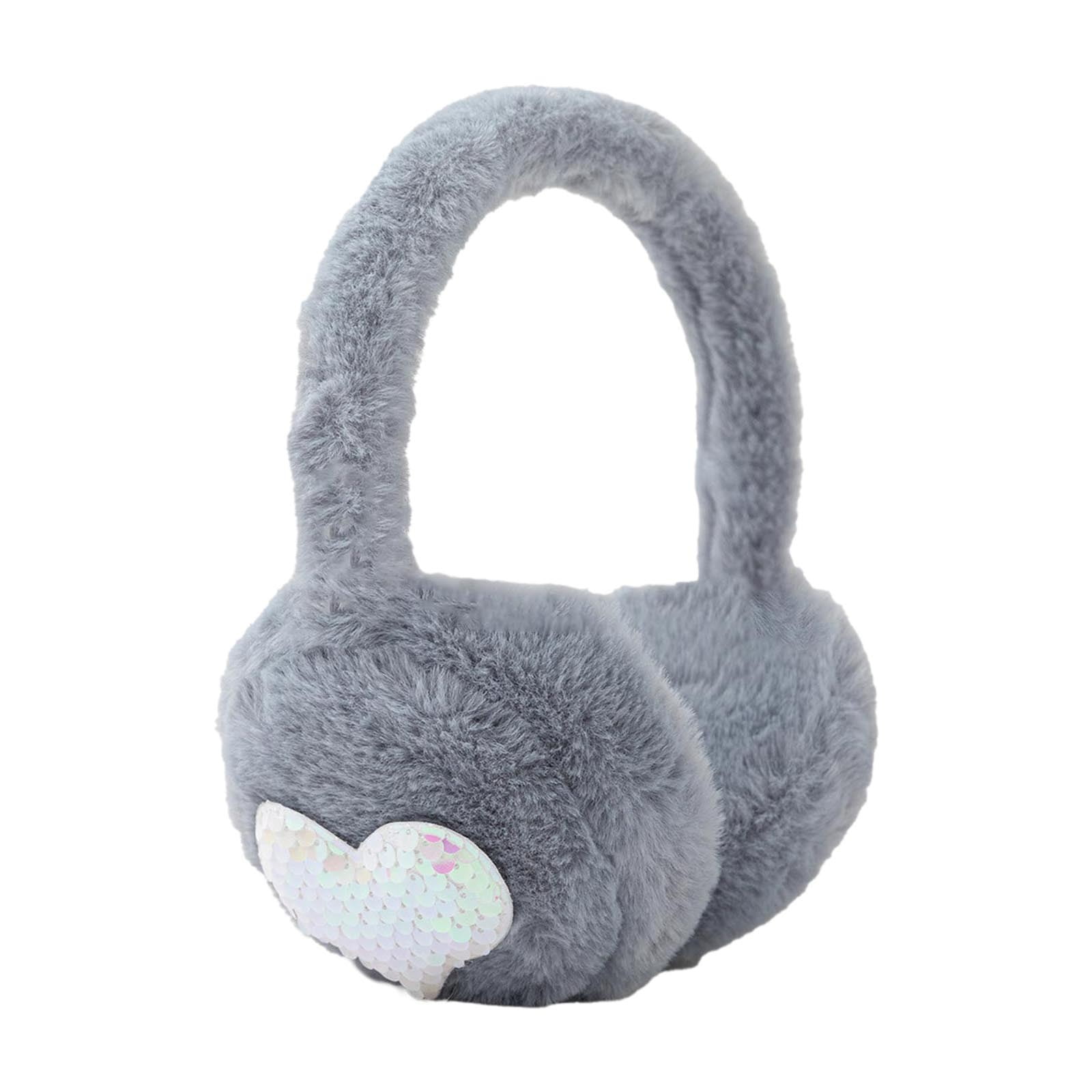 TYGHBN Winter Cat Ear Earmuff Sequin Heart Shape Ear Muf Adjustable ...