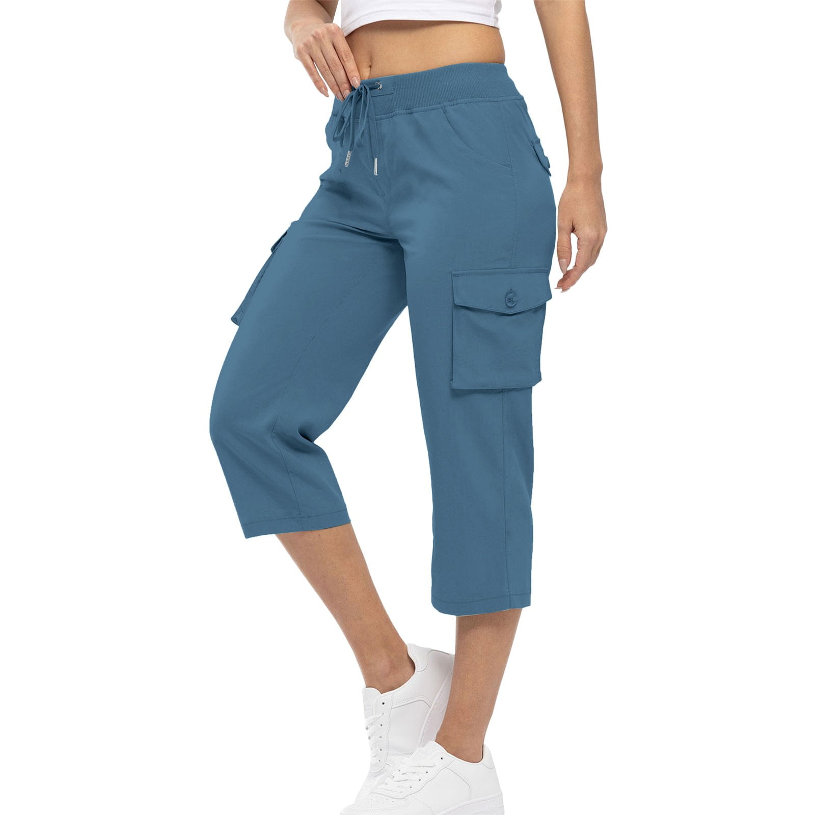 TYGHBN Women Cargo Capris Hiking Pants Summer Casual Drawstring High Waisted Sweatpants Loose ...