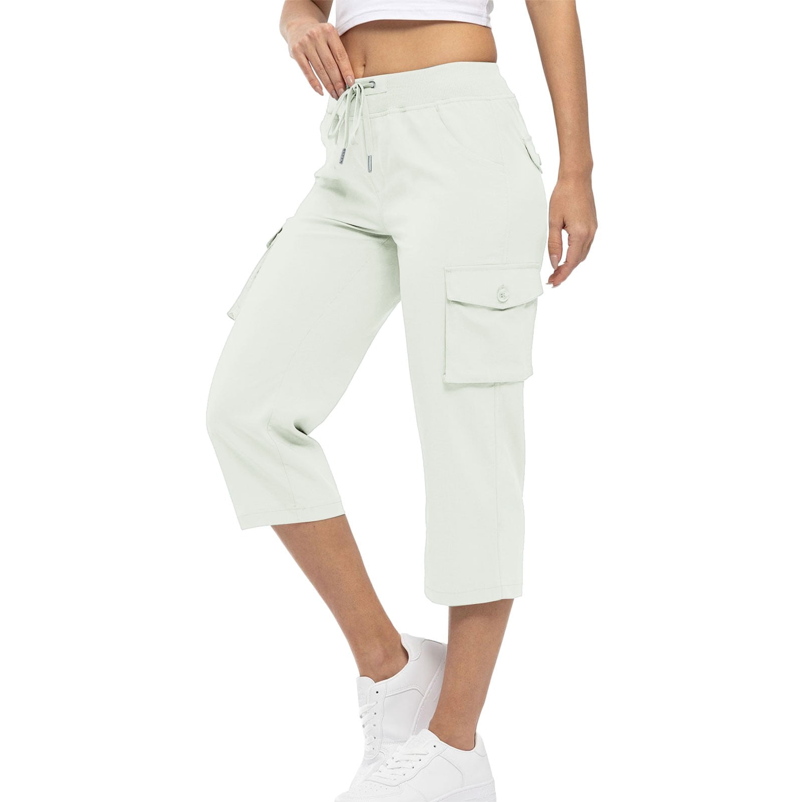 TYGHBN Women Cargo Capris Hiking Pants Summer Casual Drawstring High ...