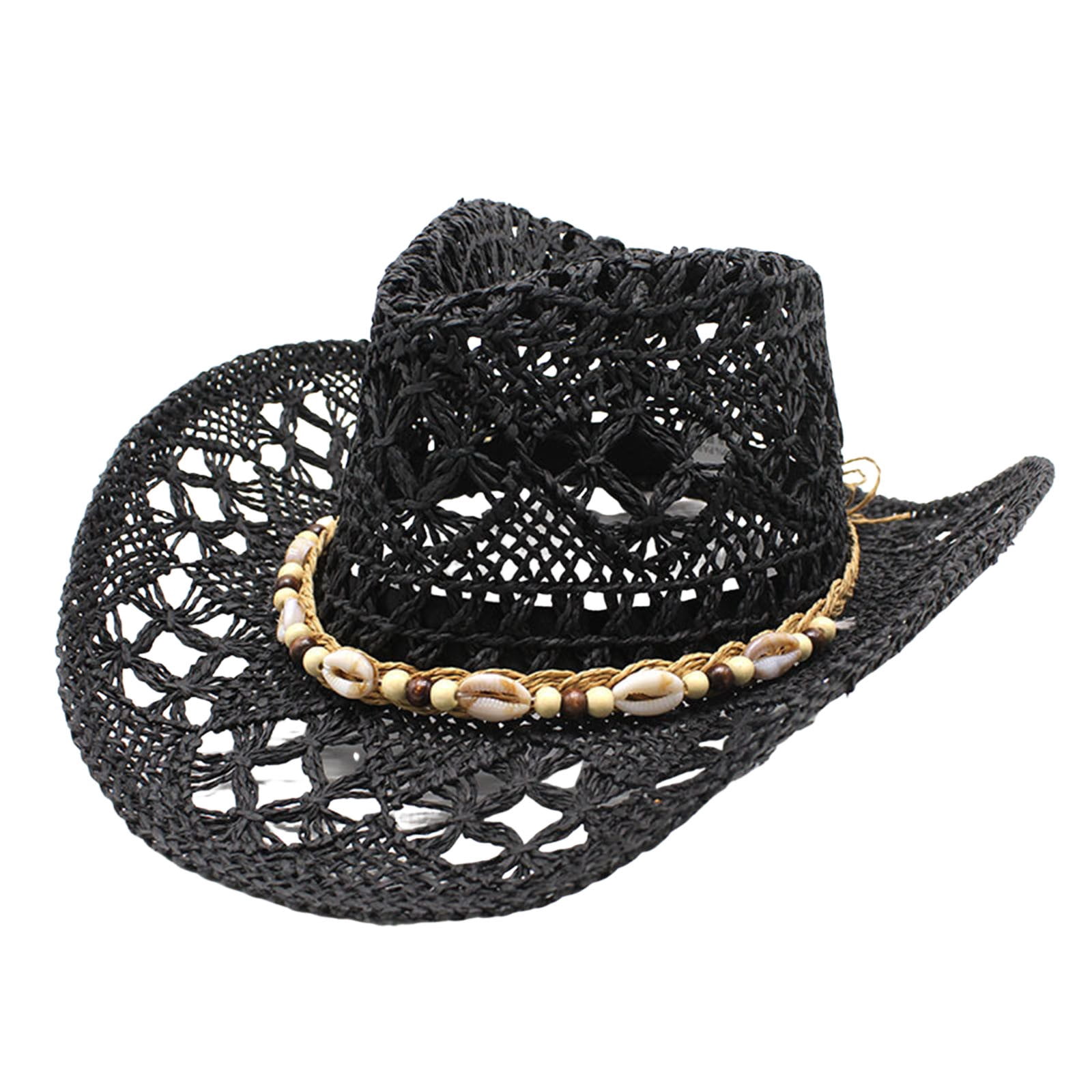 TYGHBN Women Men Summer Western Cowboy Hat Shapeable Straw Hat Hollowed ...