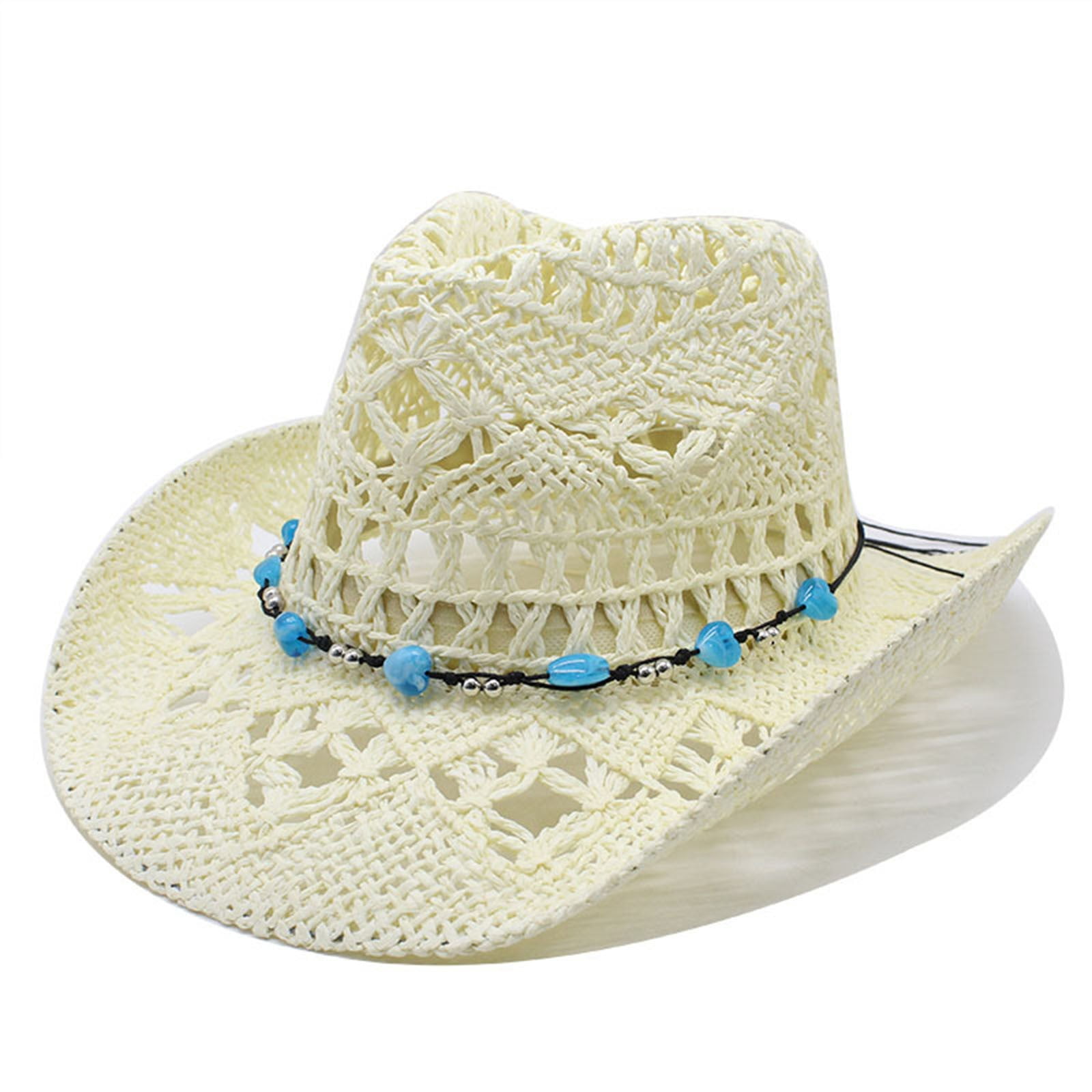 TYGHBN Women Men Summer Western Cowboy Hat Shapeable Straw Hat Hollowed ...