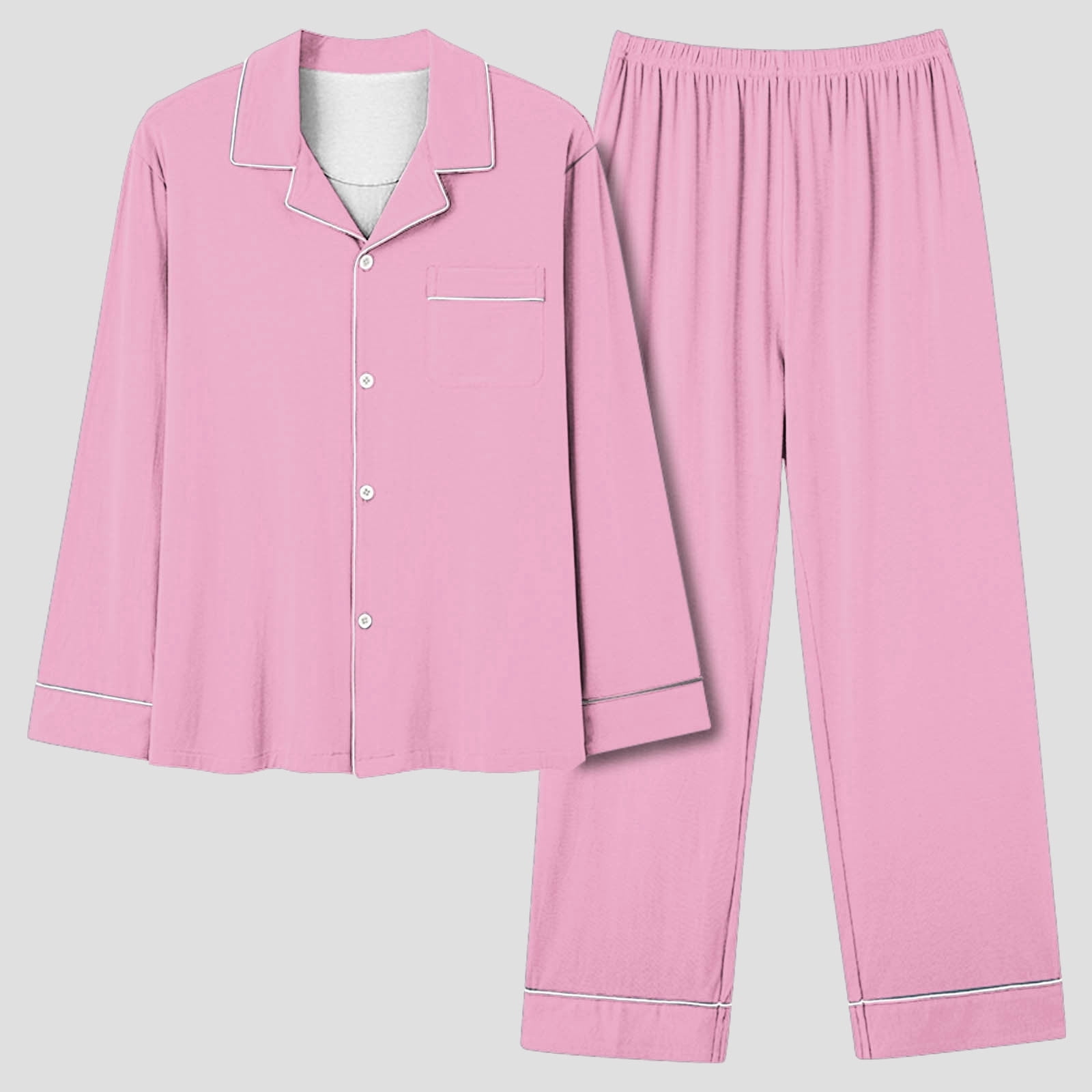 TYGHBN Women's Casual V Neck Pocket Solid Color Long Pajama Pantsuit ...