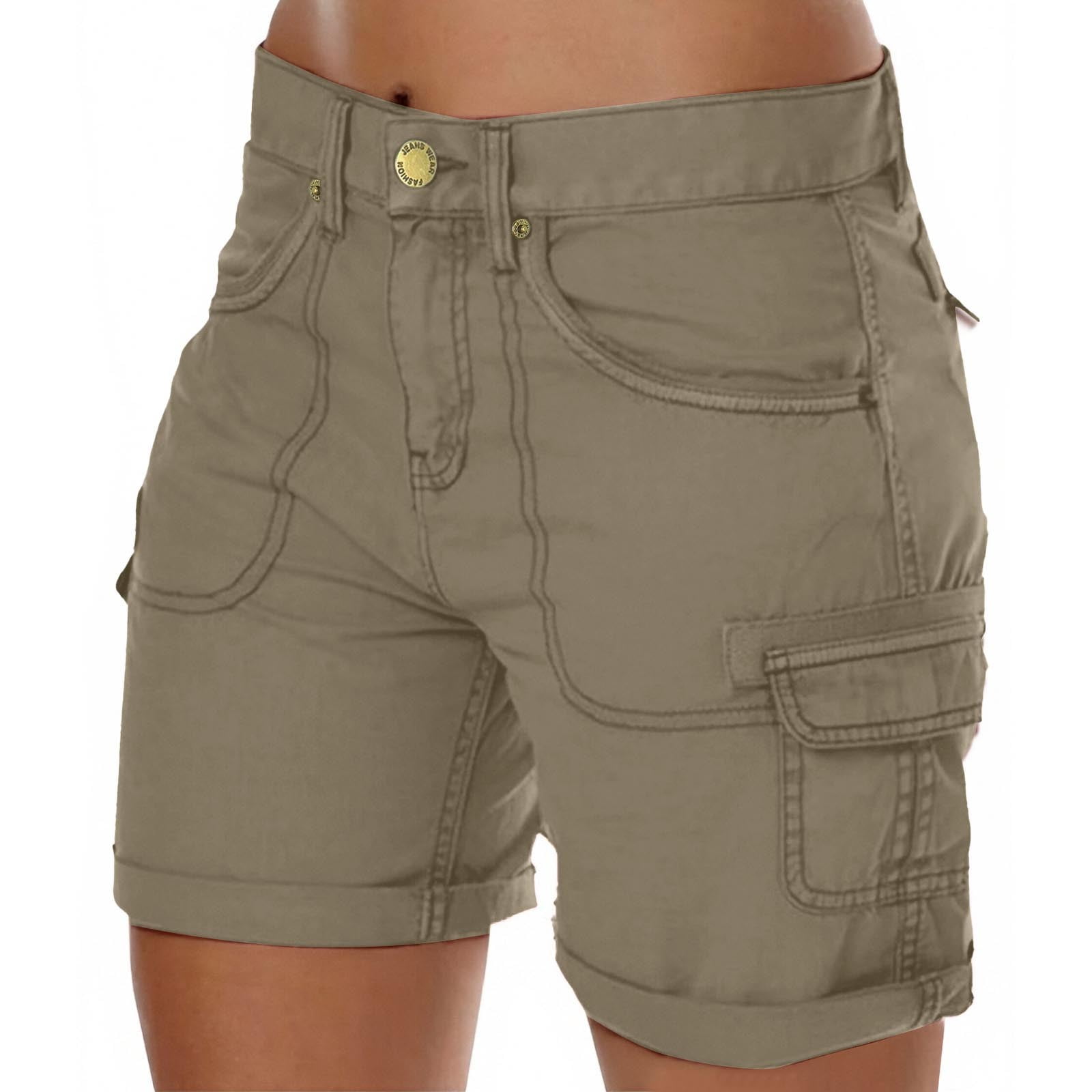 TYGHBN Women's Loose Solid Color Mini Pant Summer Beach Shorts Buttons ...