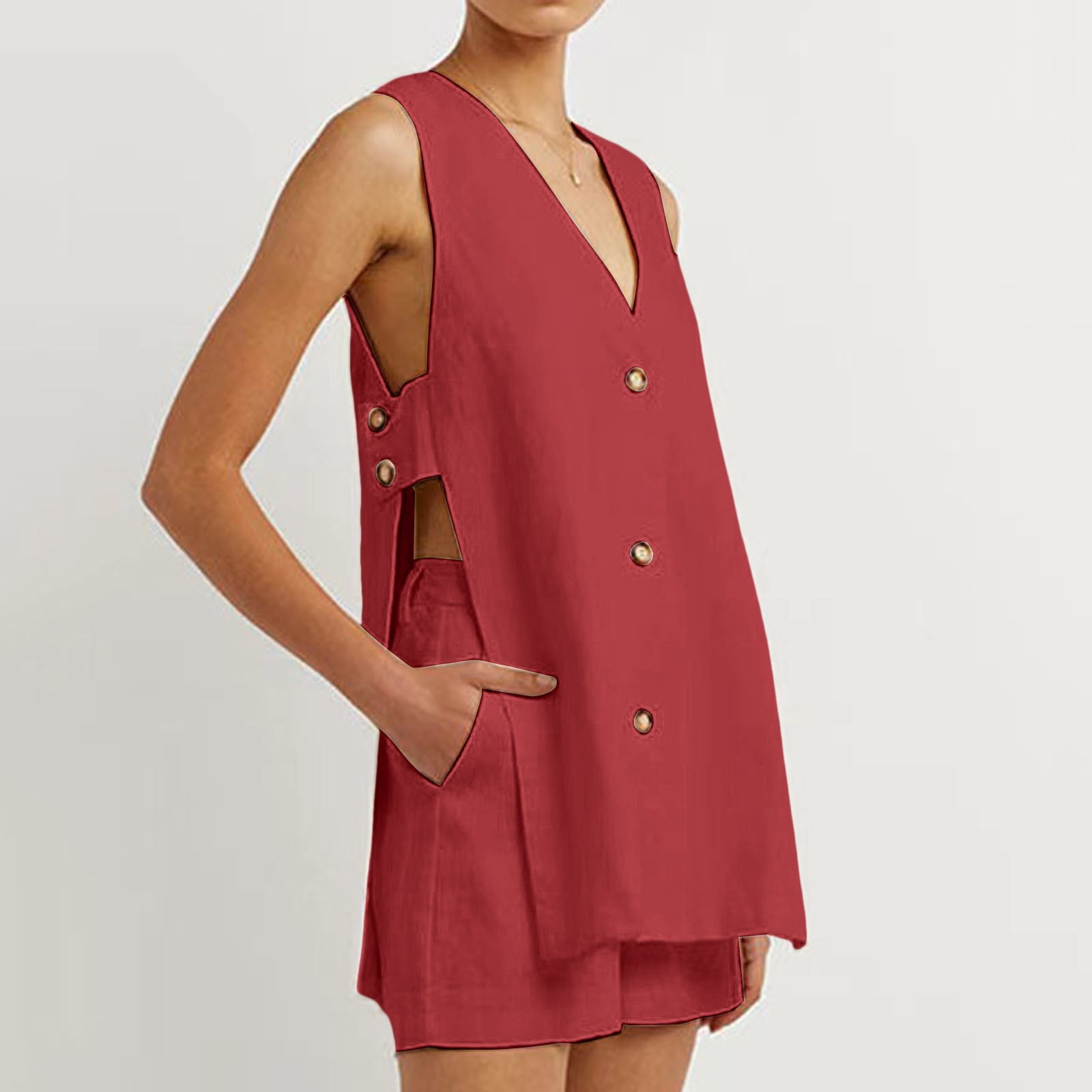 TYGHBN Women's Oversized Linen Set Summer Breathable Casual V Neck ...