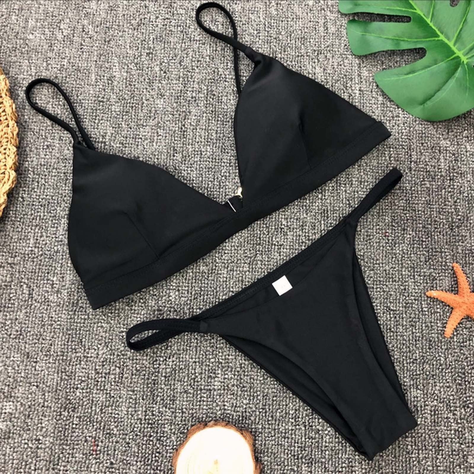TYGHBN Women's Solid Color Swimwear Two Piece Bathing Suit High Waist ...