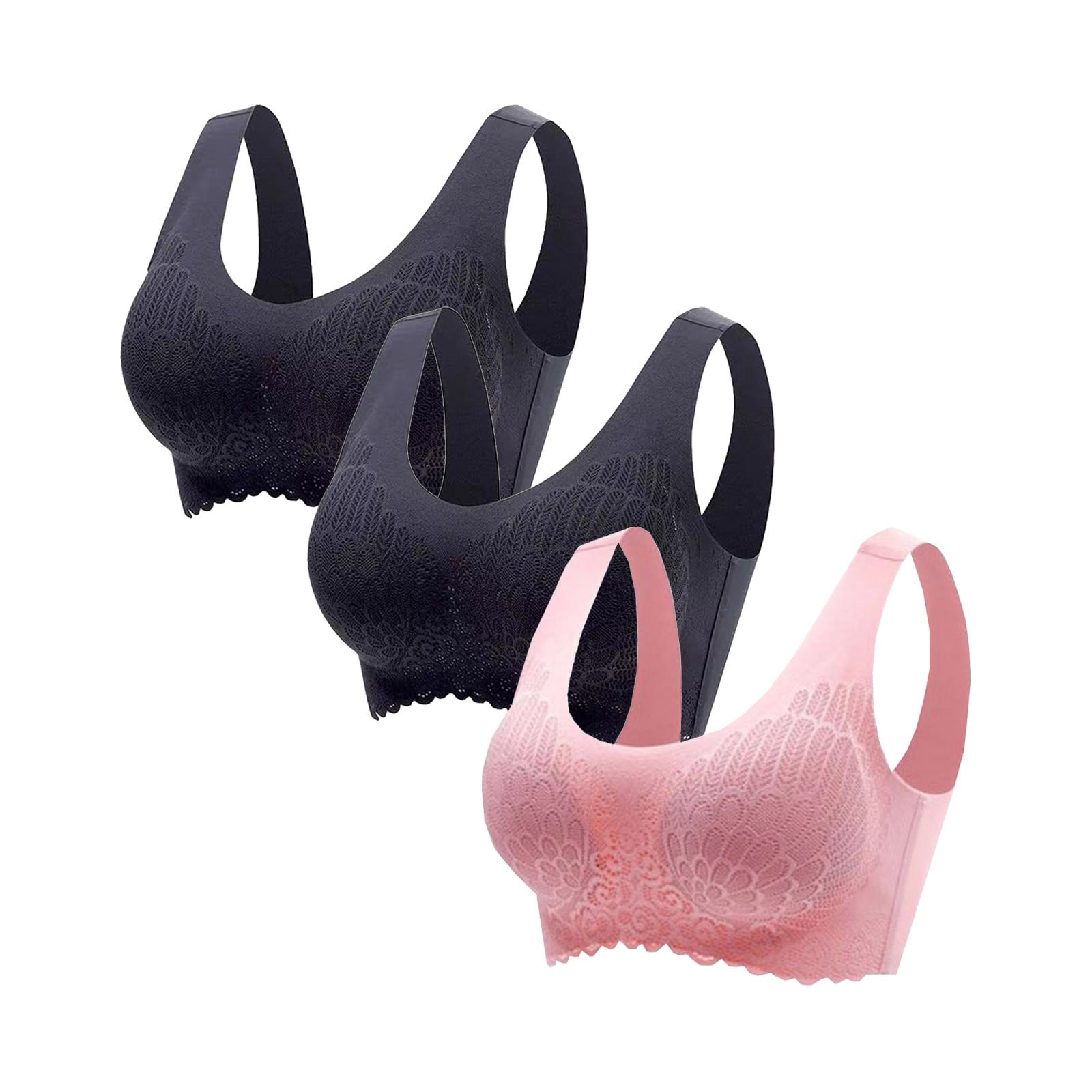 TYGHBN Women's No Steel Ring 3PC Underwear Gathering Sleep Bra Latex ...