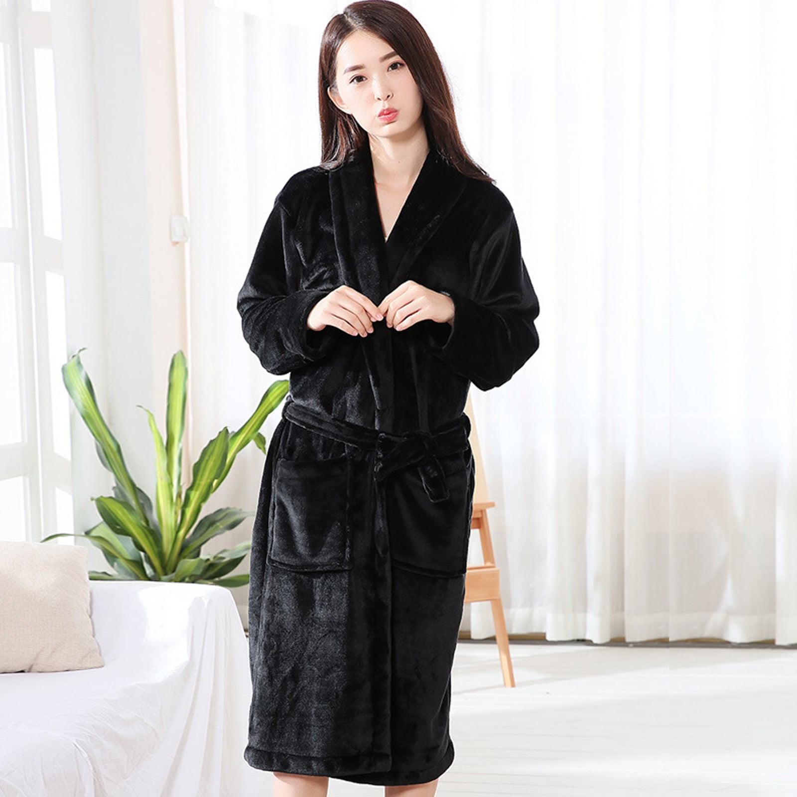 TYGHBN Womens Robes Warm Winter Robe Zip Up Long Bath Robes Female ...