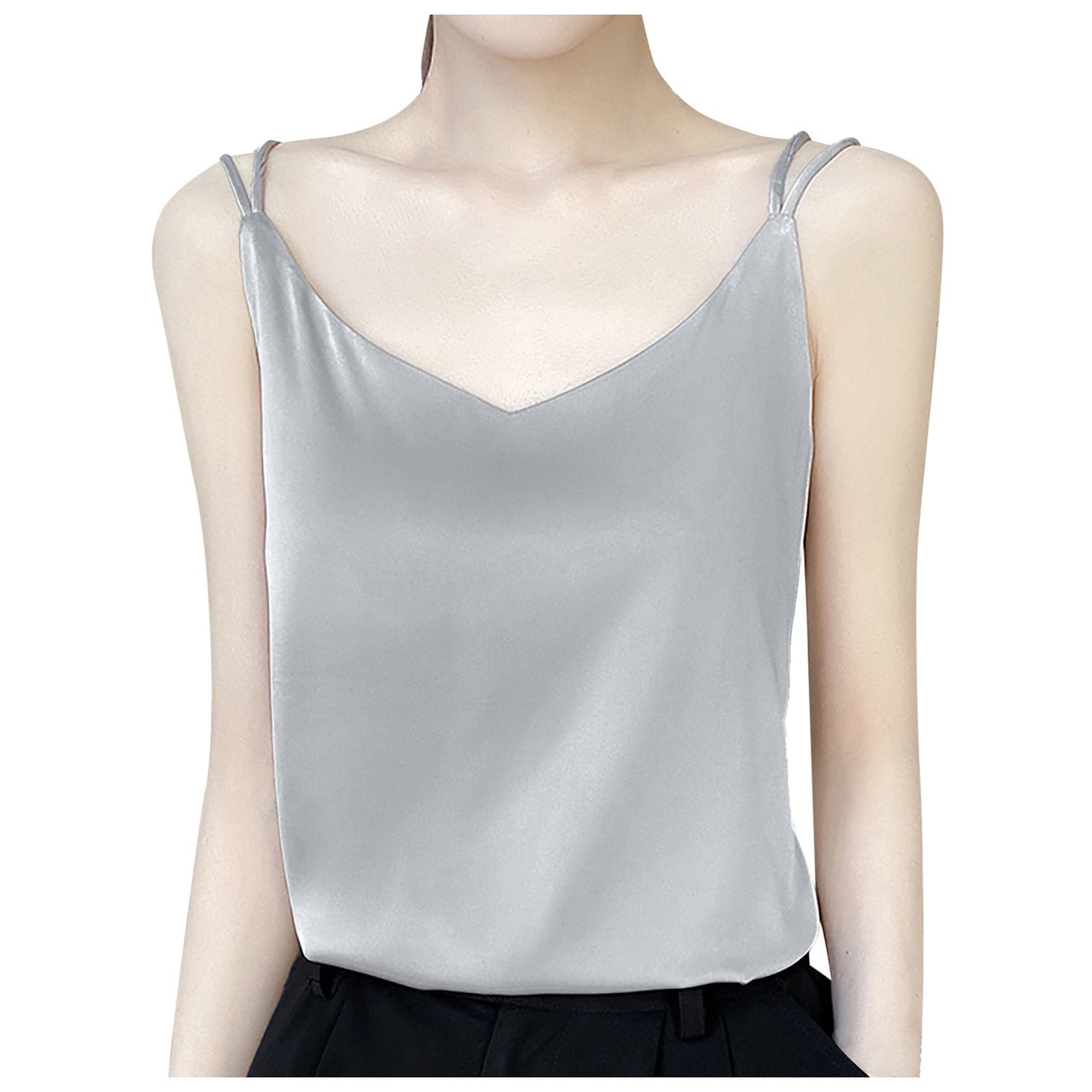 TYGHBN Womens Silk Satin Camisole Tank Tops V Neck Spaghetti Strap Blouses Back Sleeveless Shirt ...