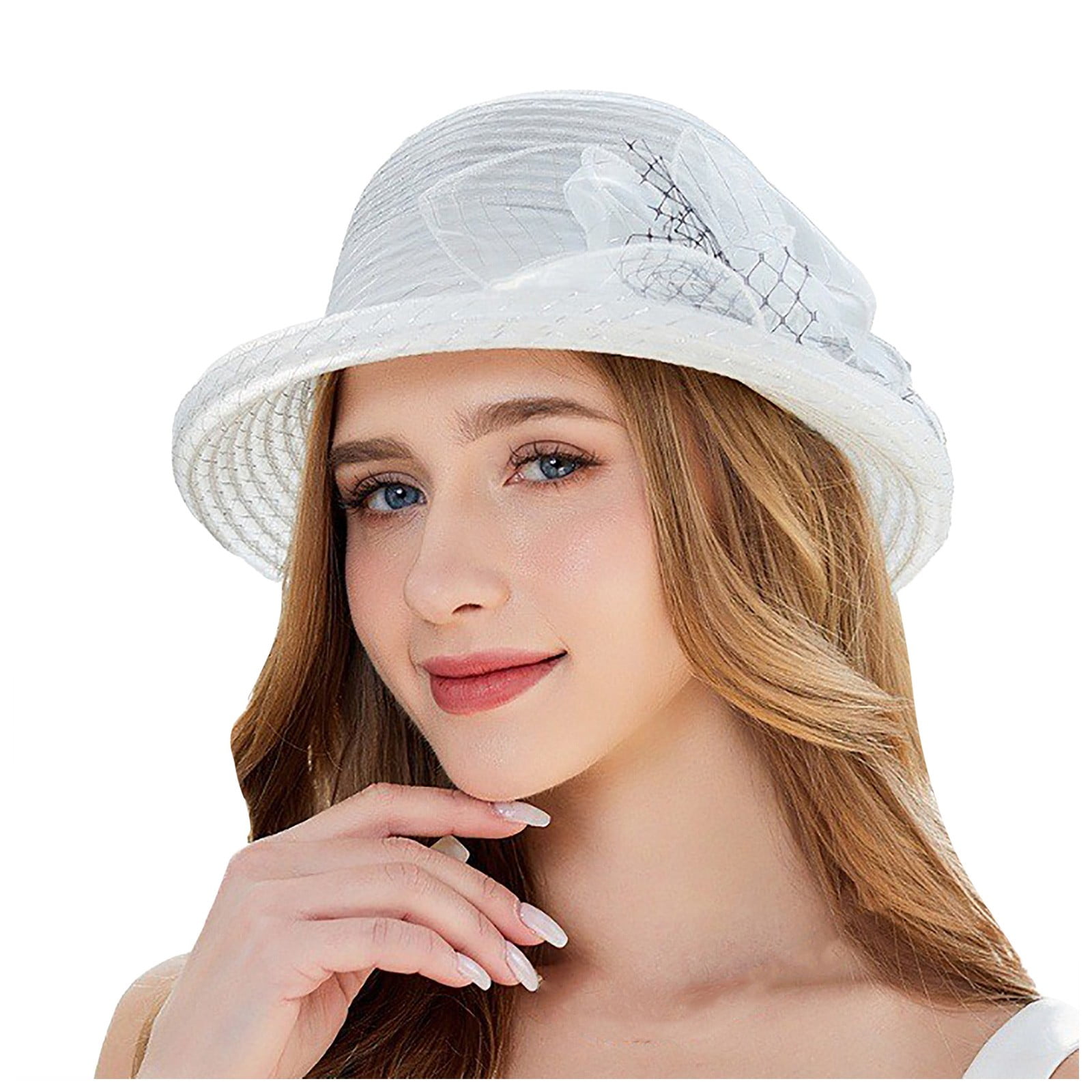 TYGHBN Womens Summer Dress Hat Wide Leaf Flower Bridal Shower Hat Sun ...