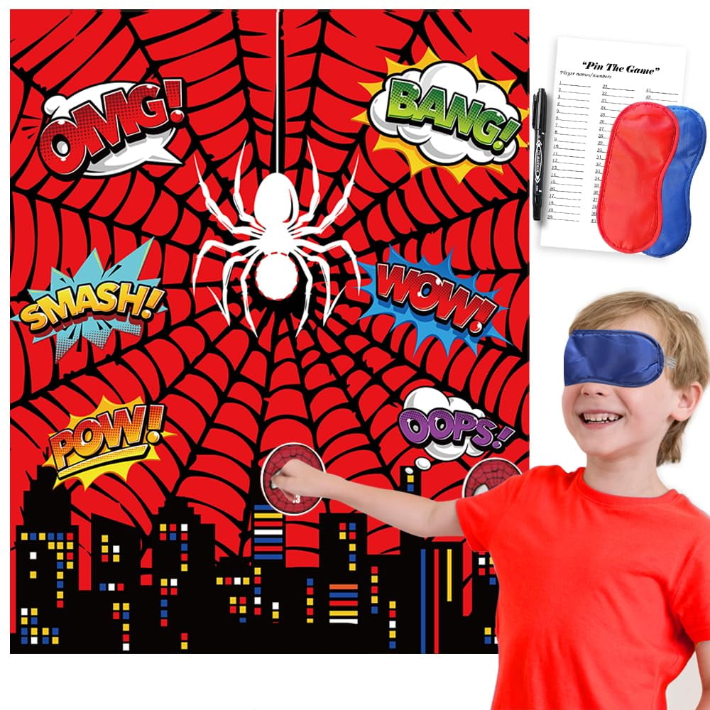 TYHJOY Spider Birthday AJH3 Party Games for Kids Pin the Head on Spider Games, Spider Theme ...
