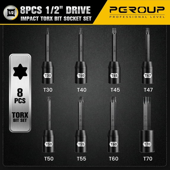 TYHREF-1/2" Drive Impact Torx Star Bit Socket Set, 8-Piece Extra Long ...