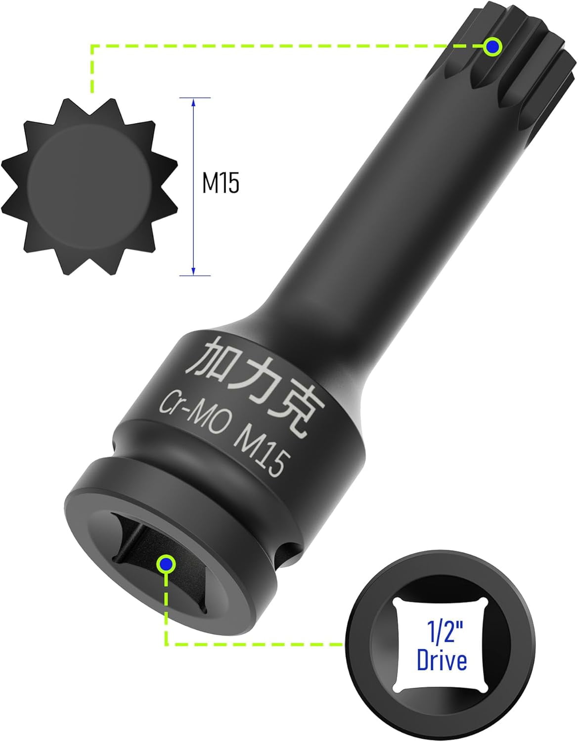TYHREF-1/2-Inch Drive x M15(15mm） Impact XZN Triple Square Spline Bit ...