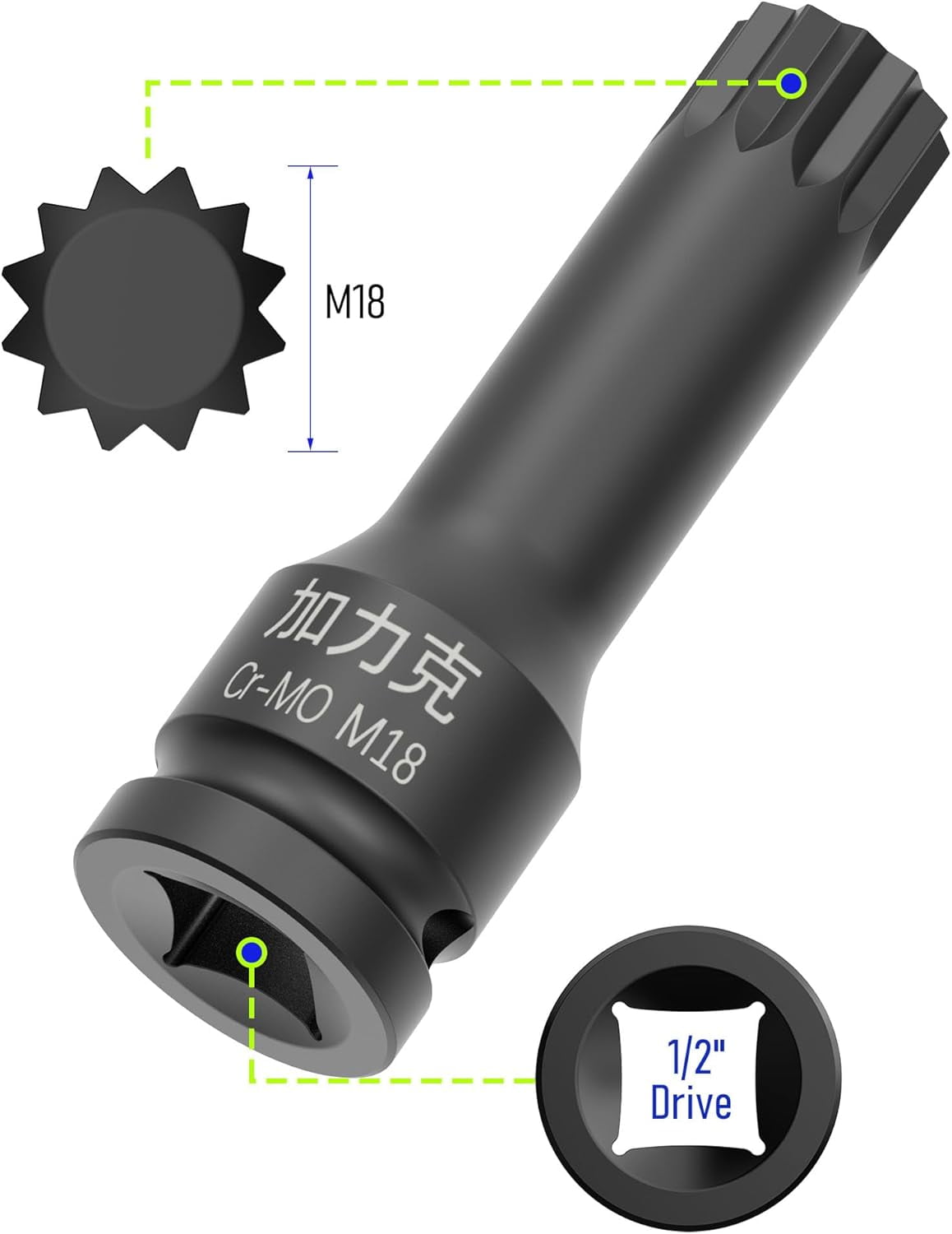 TYHREF-1/2-Inch Drive x M18(18mm） Impact XZN Triple Square Spline Bit ...