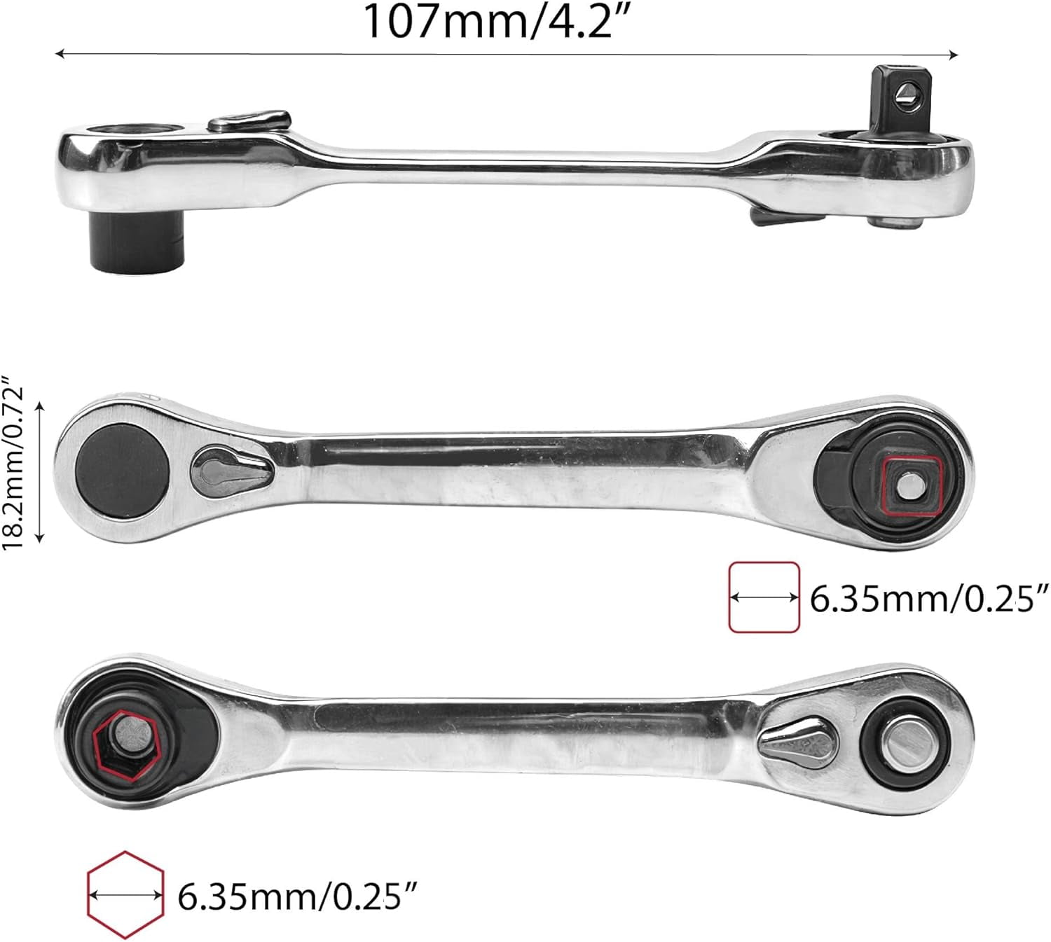 TYHREF-1/4 Inch Double Headed Ratchet Wrench, Silver Rotator Small Mini ...