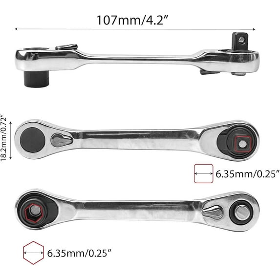 TYHREF-1/4 Inch Double Headed Ratchet Wrench, Silver Rotator Small Mini ...