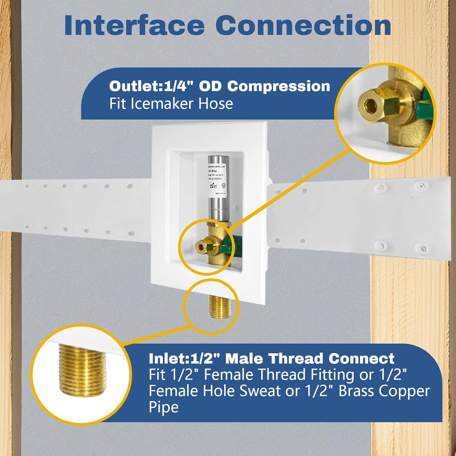 TYHREF-1-PACK Icemaker Outlet Box with 1/2" MIP Sweat Inlet Connect ...
