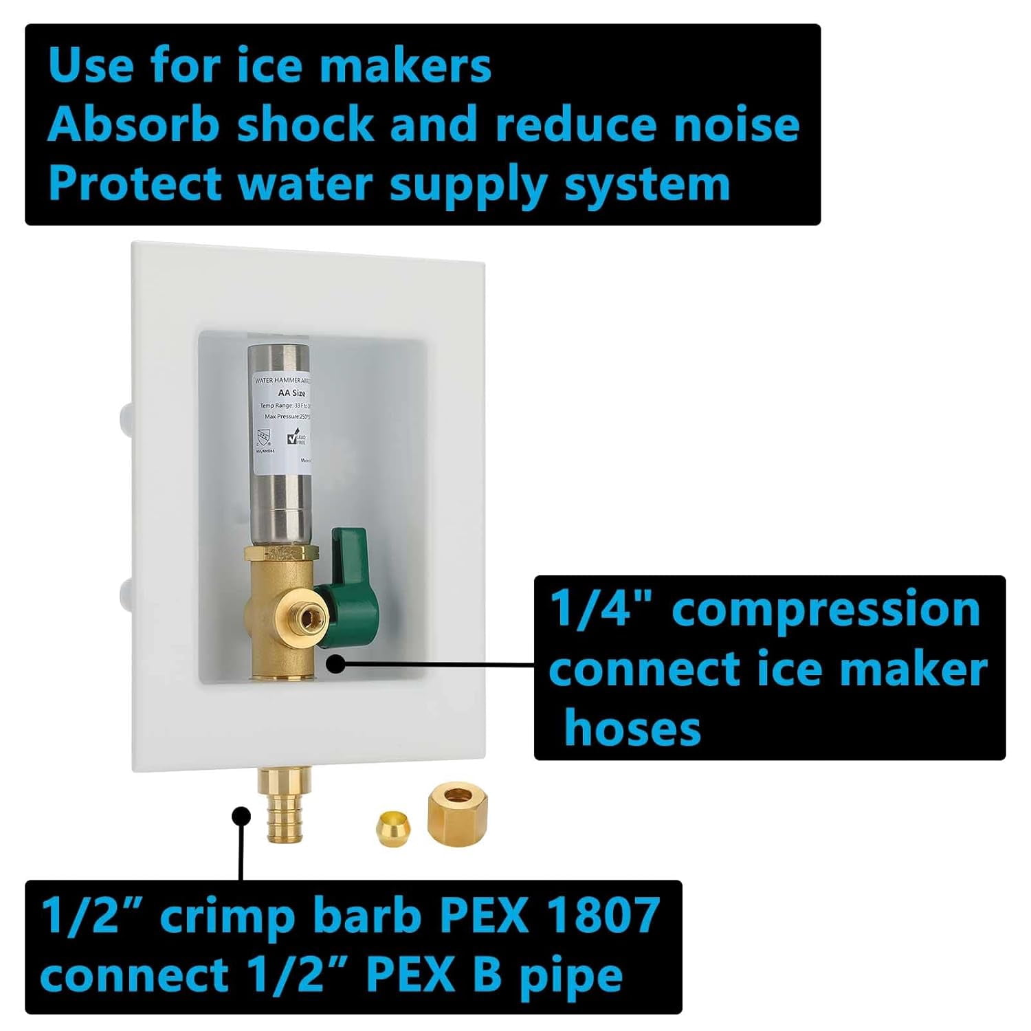 TYHREF-(1 Pack) Ice Maker Outlet Box PEX With Hammer Arrestor, Inlet 1/ ...