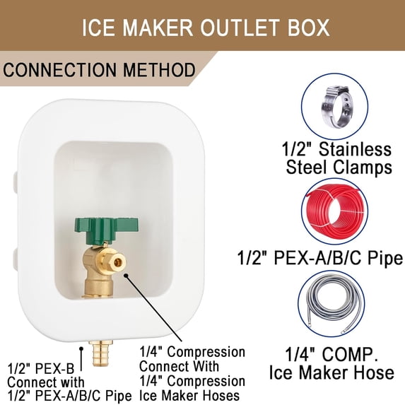 TYHREF-[1 Piece] Ice Maker Outlet Box 1/2 inch PEX-B Crimp, Connect 1/4 ...