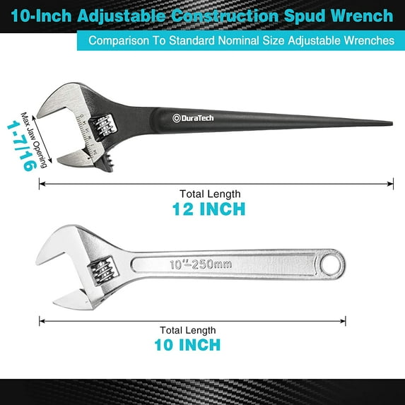 TYHREF-10-Inch Adjustable Construction Spud Wrench, Black Oxide Finish ...