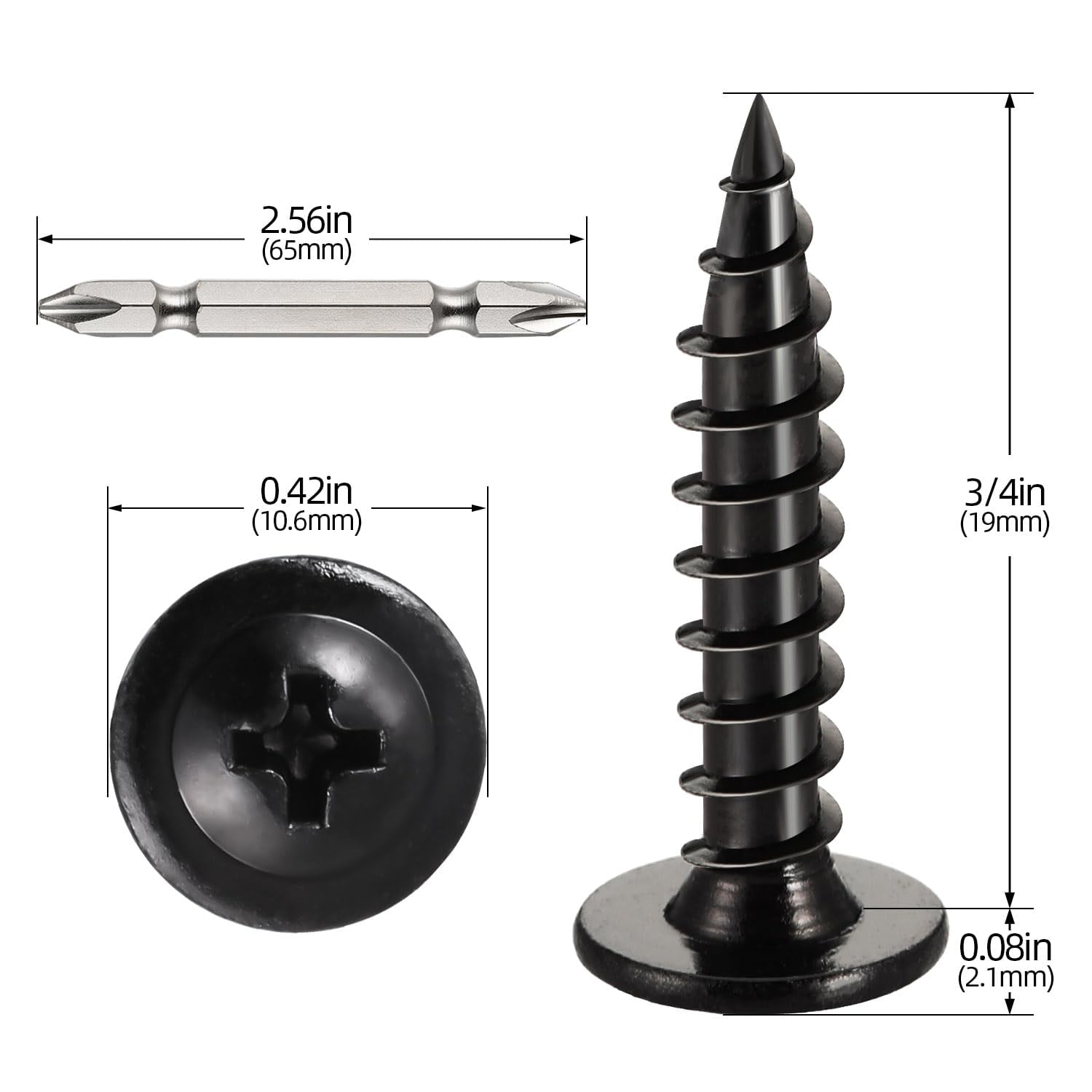 TYHREF-#10 x 3/4" (150 PCS) Modified Truss Head Wood Screws, Phillips ...