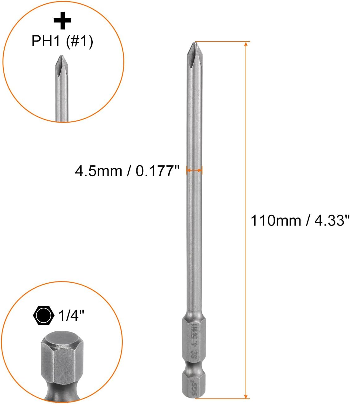TYHREF-10pcs #1 Phillips Screwdriver Bit PH1 1/4" Hex Shank 4.33 ...