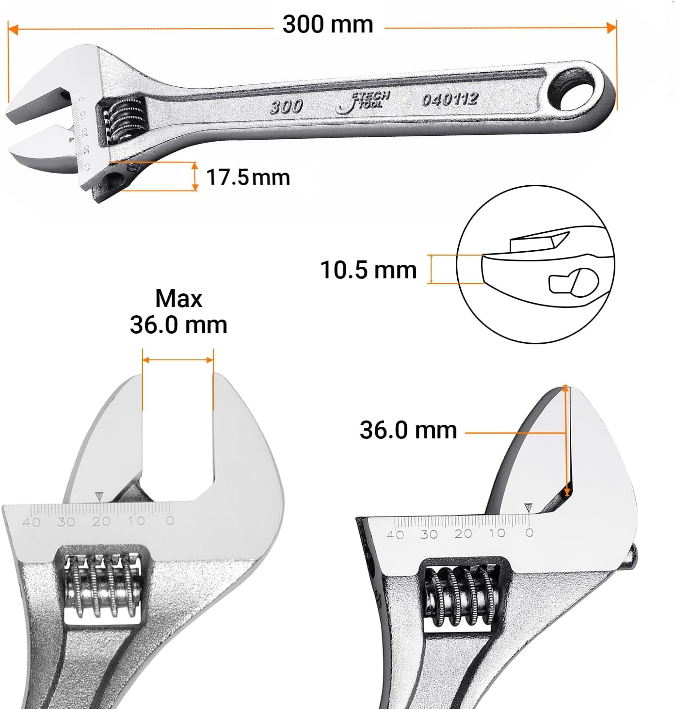 TYHREF-12-Inch Adjustable Wrench - Professional Heavy Duty Chrome ...
