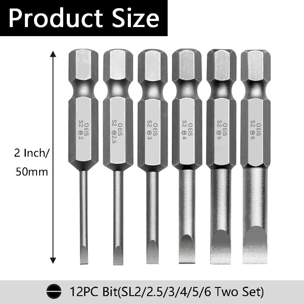 TYHREF-12 Pcs 2 Inch Slotted Tip Magnetic Flat Head Screwdriver Bits, 1 ...