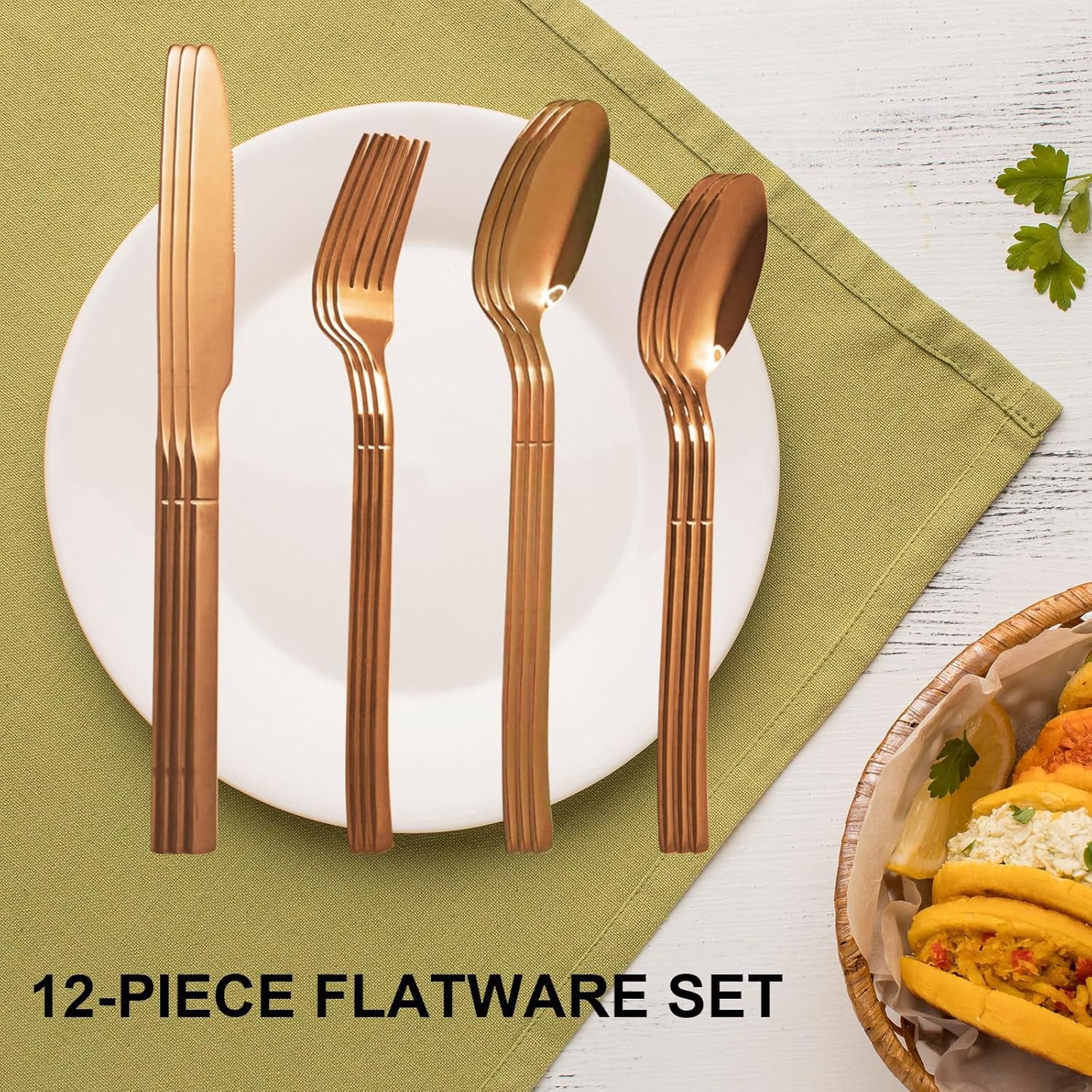 TYHREF-12-Piece Matte Silverware Set, Tableware Service for 3 ...