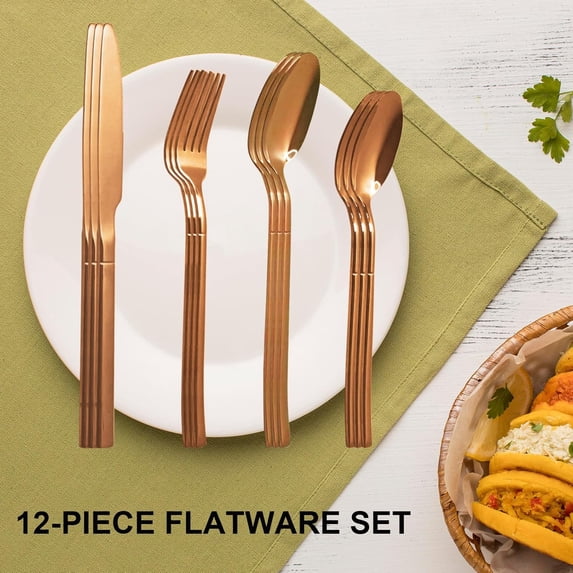 TYHREF-12-Piece Matte Silverware Set, Tableware Service for 3 ...