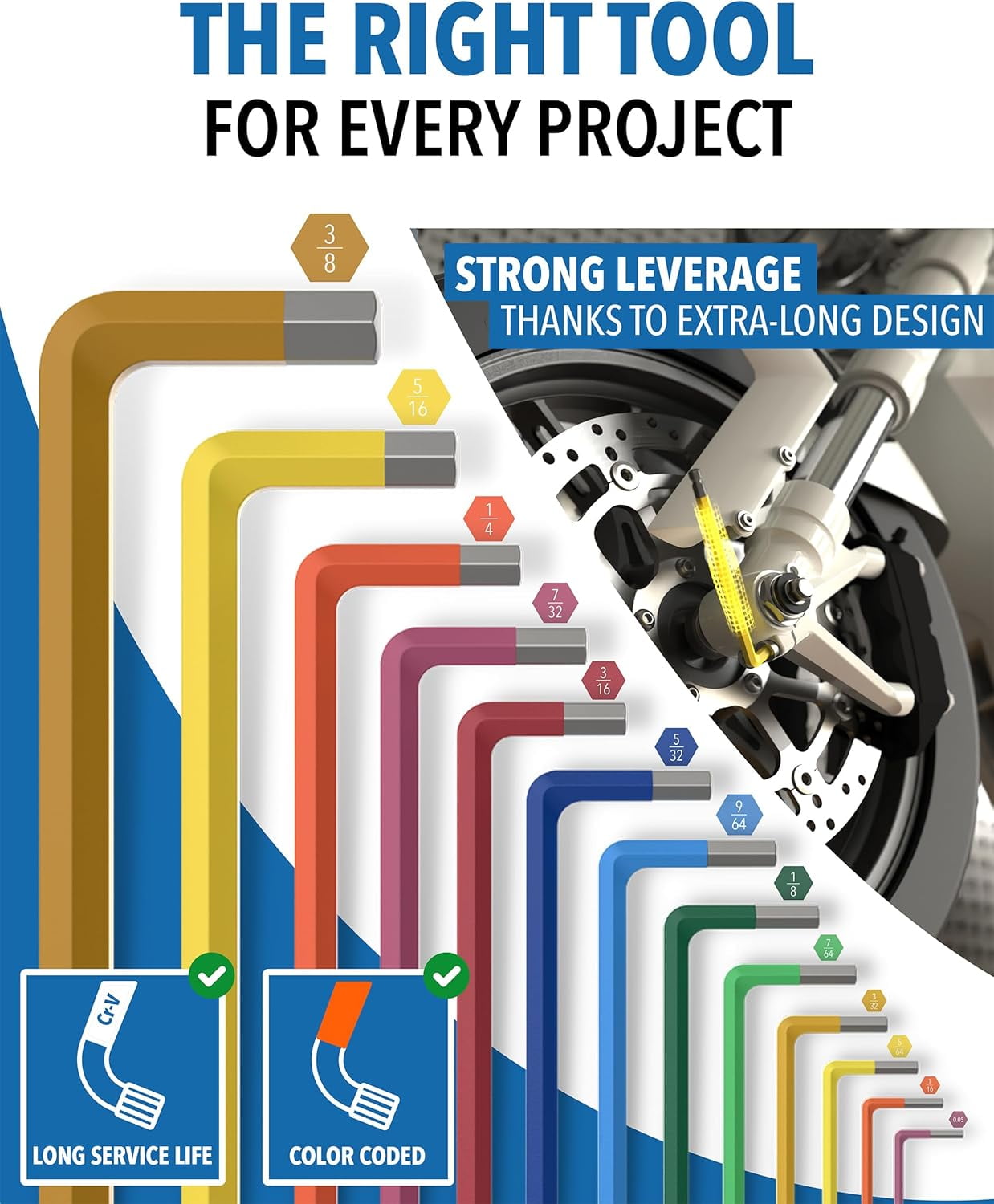 TYHREF-13 Piece SAE Allen Wrench Set Ball End Hex Keys Color Coded L ...