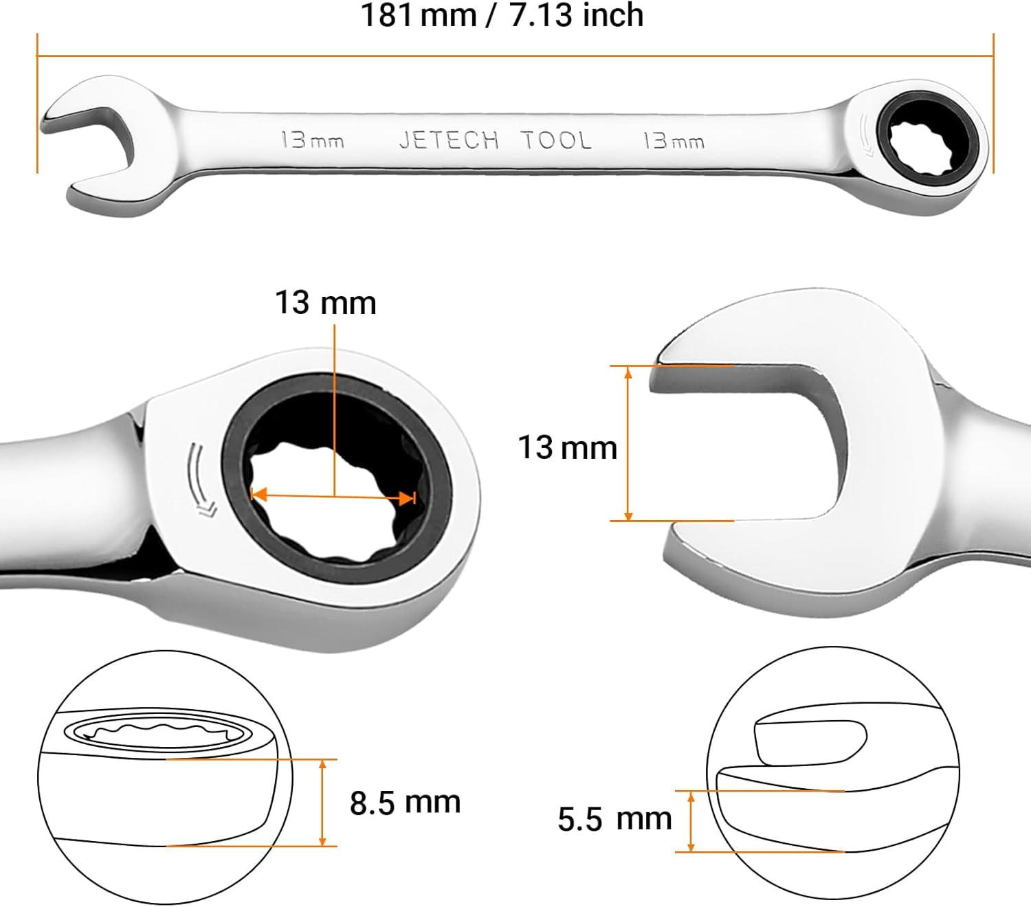TYHREF-13mm Ratcheting Combination Wrench Metric, Industrial Grade Gear ...