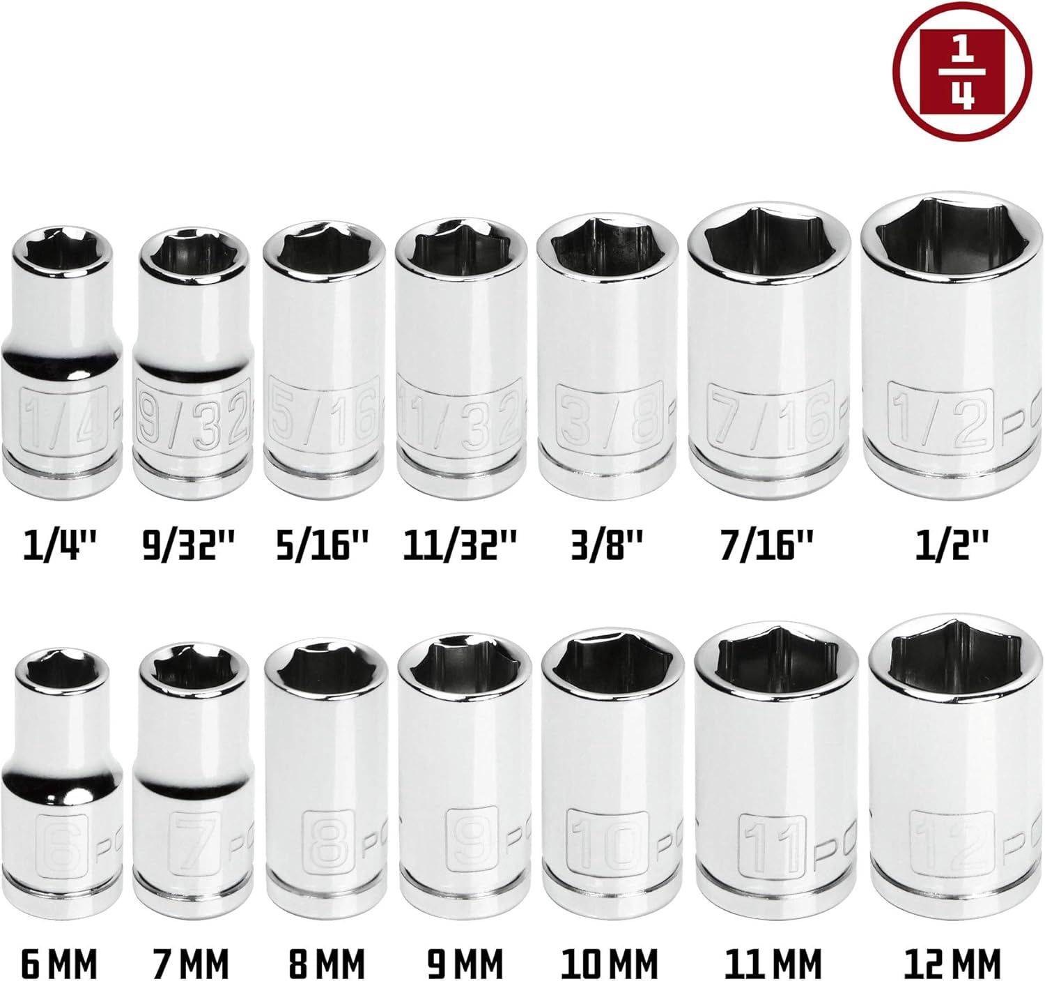 TYHREF-14 Piece Metric and SAE Shallow Socket Set, 1/4-Inch Drive, 6 ...