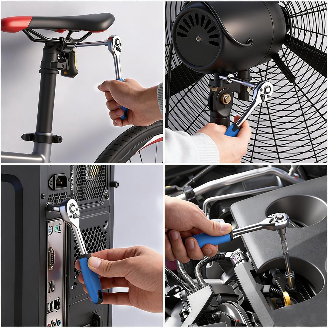 TYHREF-14 Pieces Socket Wrench Kit, 1/4” Drive Socket Set with 72 Teeth ...