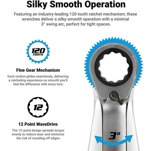 TYHREF-14 mm 120-Tooth Ultra-Smooth Reversible Ratcheting Combination ...