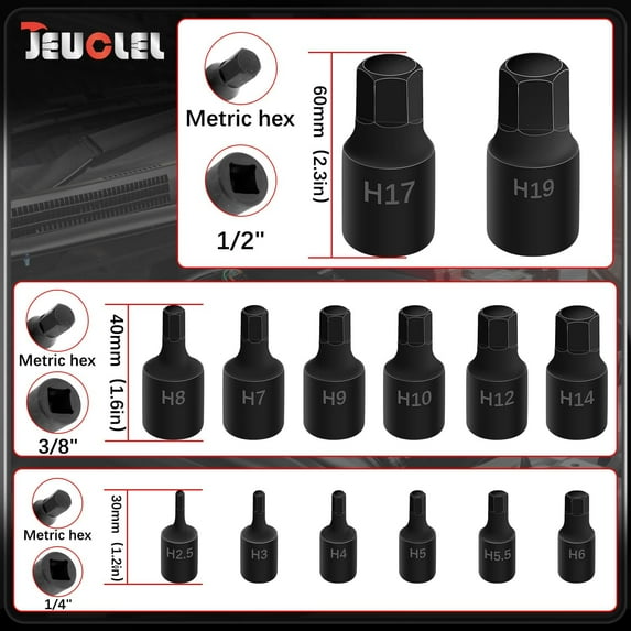 TYHREF-14Pcs Impact Grade Allen Bit Socket Set, Metric Hex Drive 1/4 ...