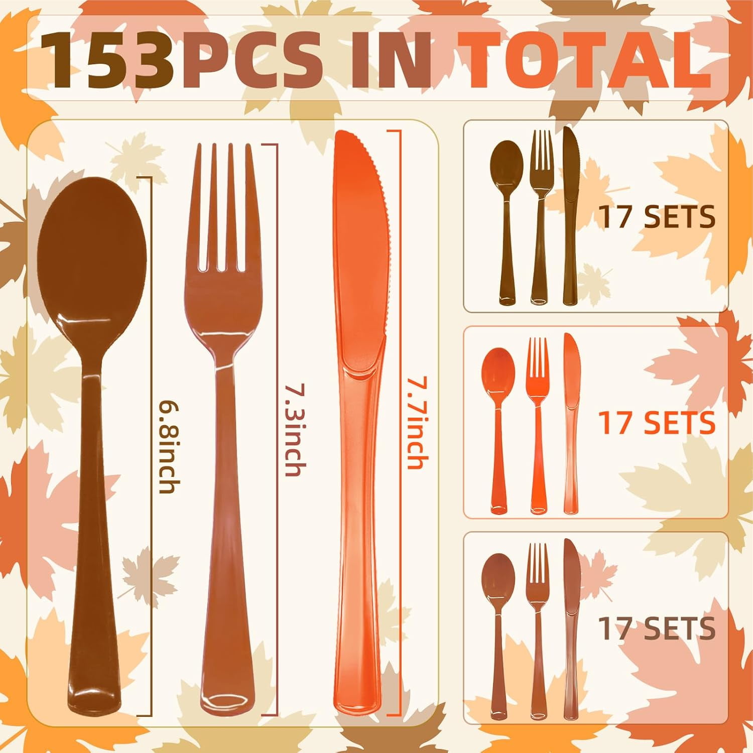 TYHREF-153PCS Fall Plastic Cutlery, Thanksgiving Plastic Silverware ...
