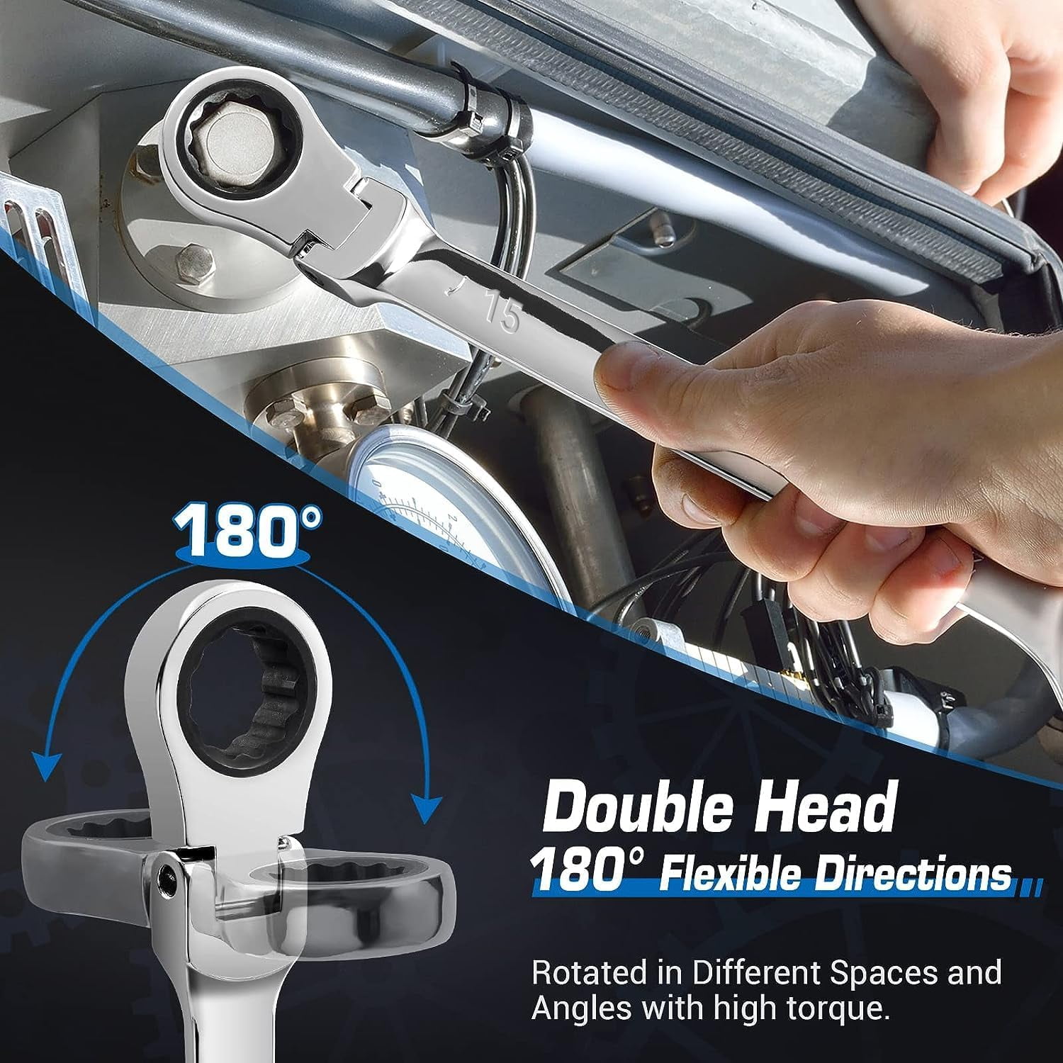 TYHREF-16-18mm Extra Long Flex Head Ratcheting Wrench, Double Box End ...