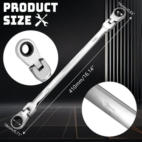 TYHREF-16-18mm Extra Long Flex-Head Ratcheting Wrench, Metric Double ...