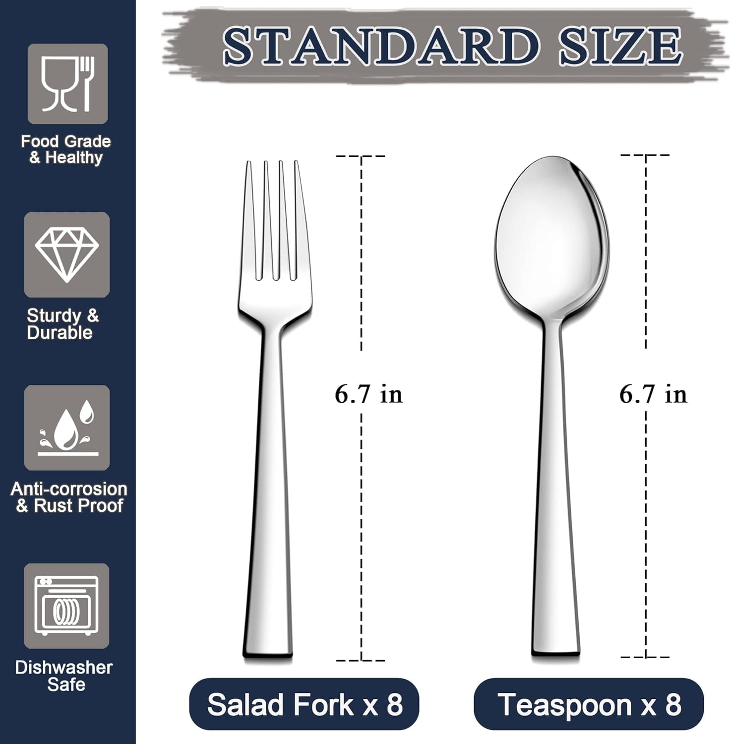 TYHREF-16-Piece Forks and Spoons Silverware Set, 8 Dessert Forks (6.7 ...