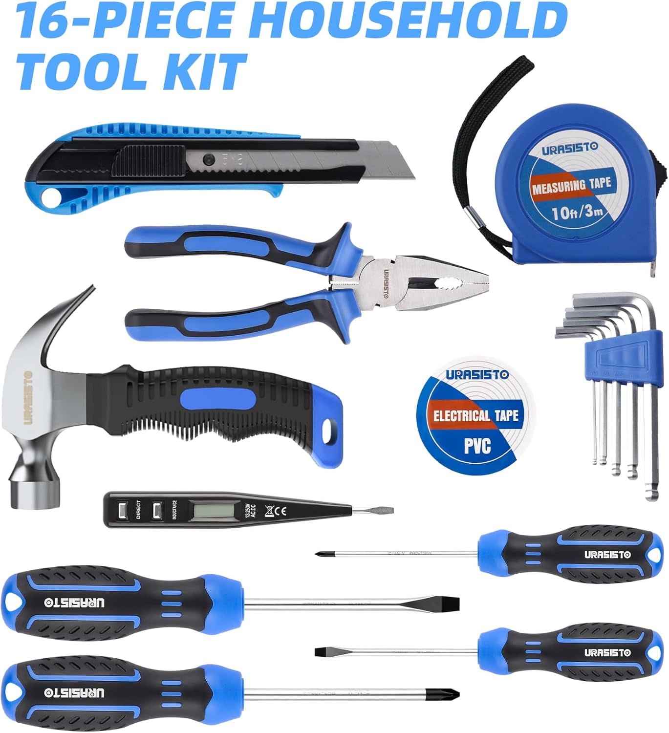 TYHREF-16-Piece kid Tool Set Basic Hand Tool Kit with Claw Hammer ...