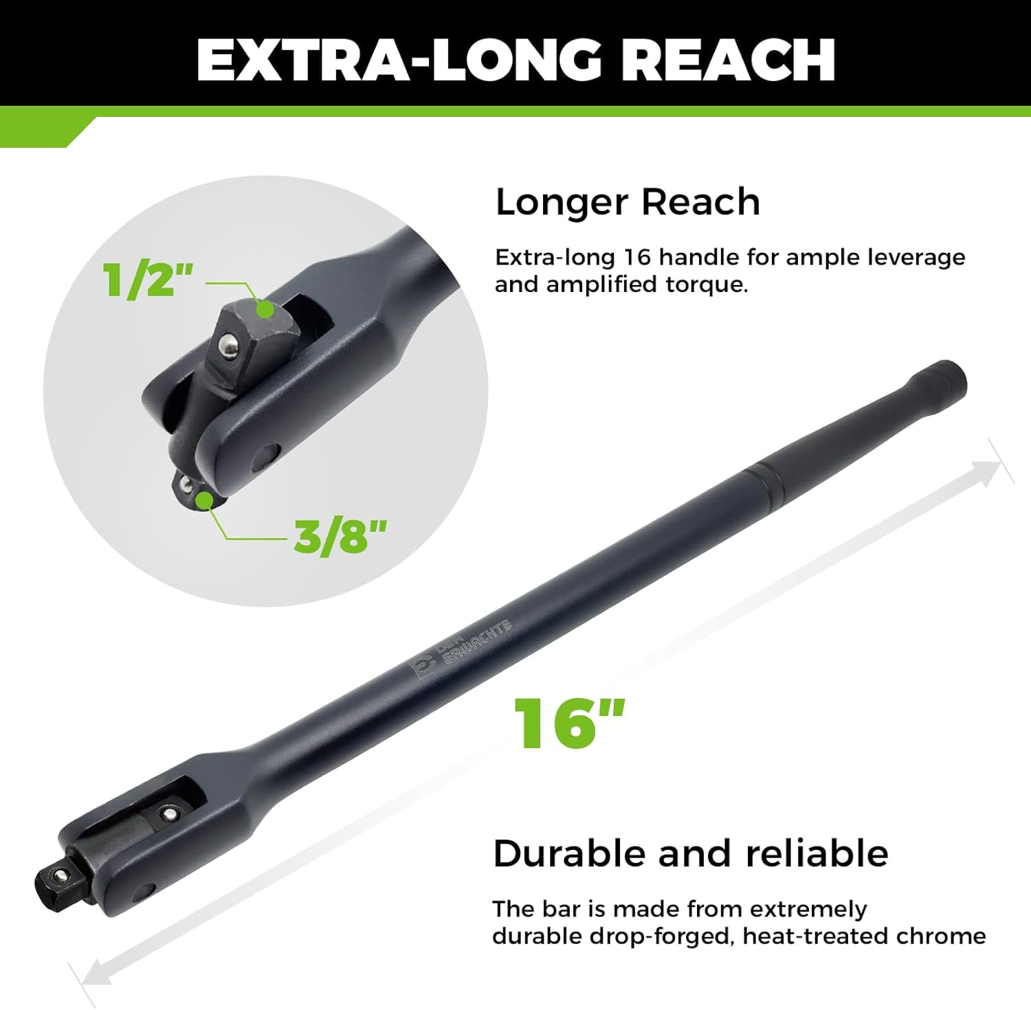 TYHREF-16-inch Dual Drive Breaker Bar, 3/8" & 1/2" Drive, Heavy Duty ...