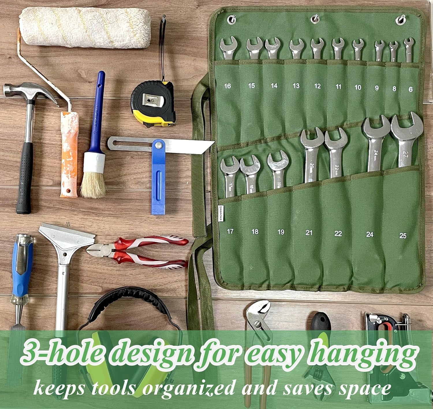 TYHREF-17 Pocket Canvas Ratchet Combination Wrench Roll Organizer: Easy ...