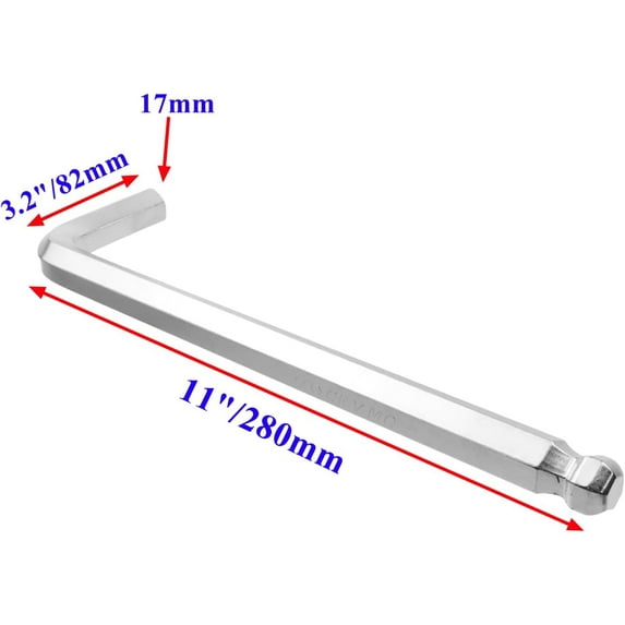 TYHREF-17mm Hex Key Wrench Extra Large CR-V Steel 11" Length Long Arm Ball End Hex Key Wrench ...