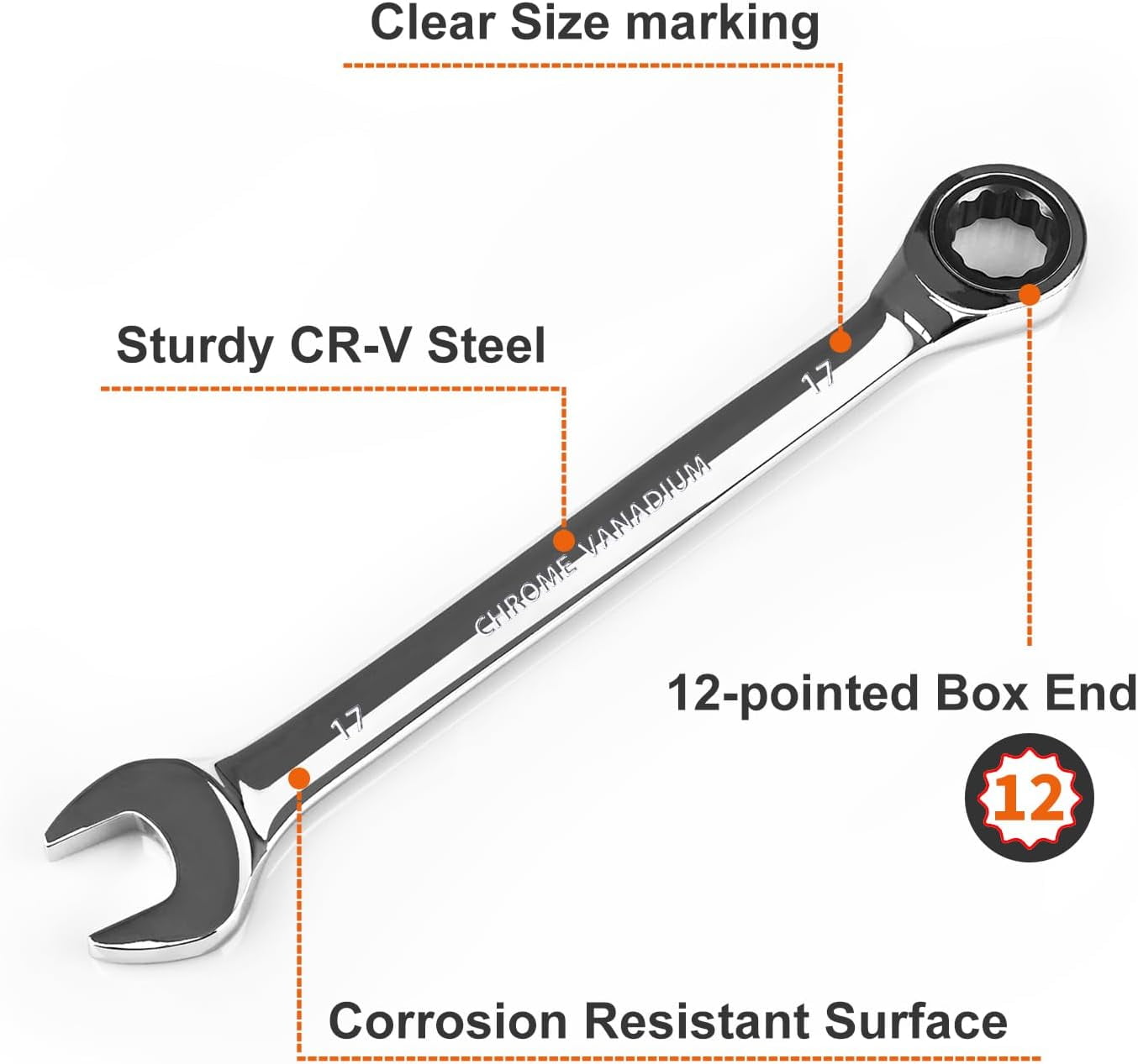 TYHREF-17mm Ratcheting Combination Wrench Metric, Industrial Grade Gear ...