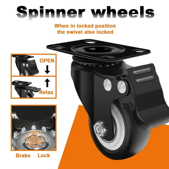 TYHREF-2 Inch Heavy Duty Locking Caster Wheels with Brake - 360° Swivel ...