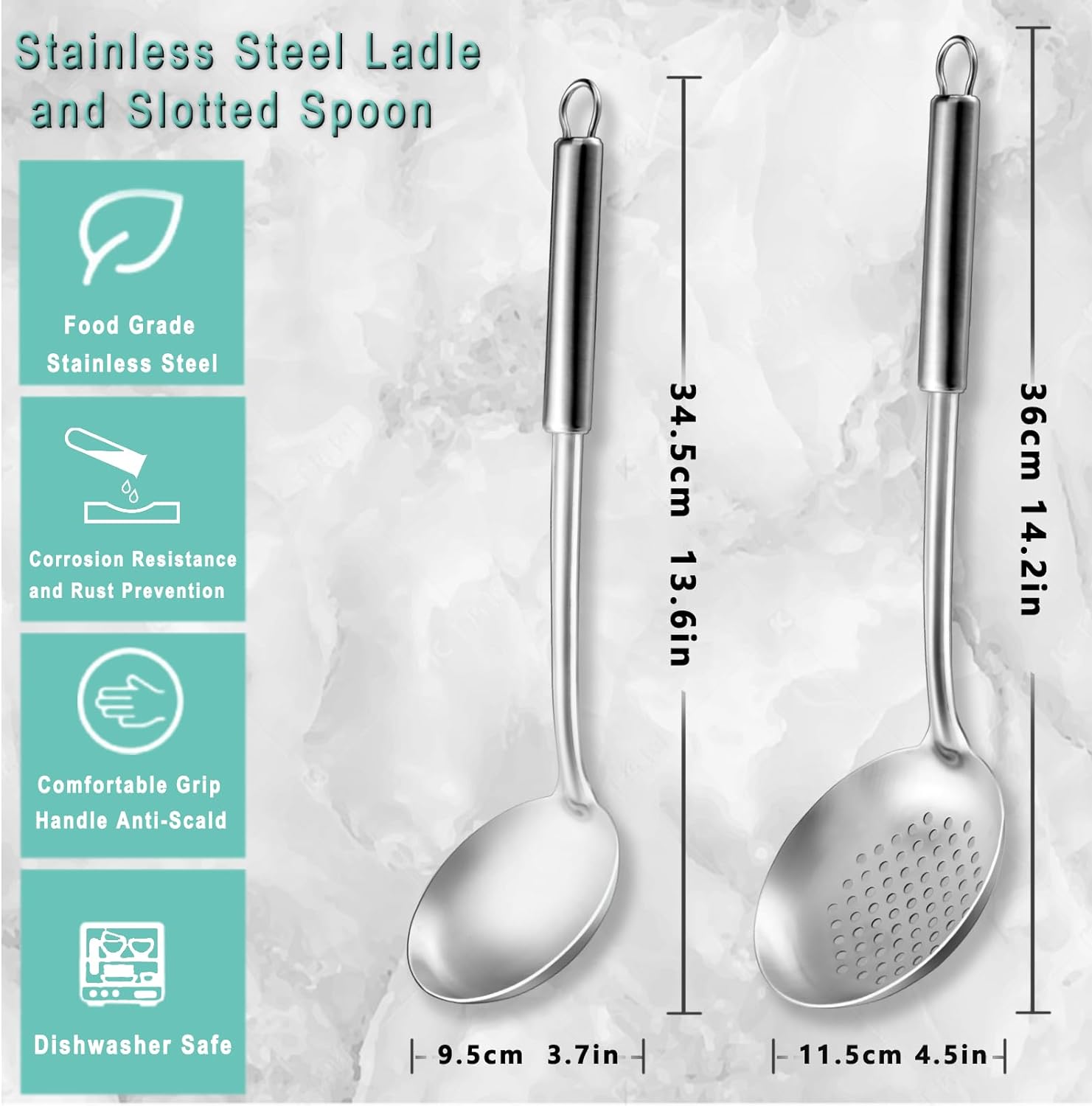 TYHREF-2-Pcs Ladle and Slotted Spoon, Soup Ladle and Strainer Spoons ...