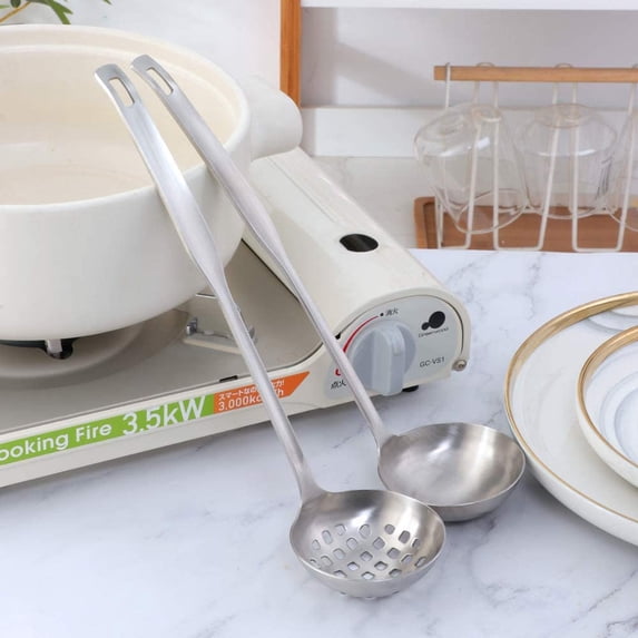 TYHREF-2 Pcs Soup Ladle Colander, Metallic Frosting Flatware Cookware ...