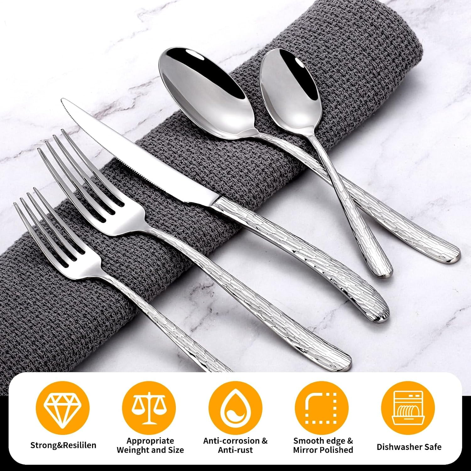 TYHREF-20 Piece Heavy Duty Stainless Steel Silverware Set for 4, Luxury ...