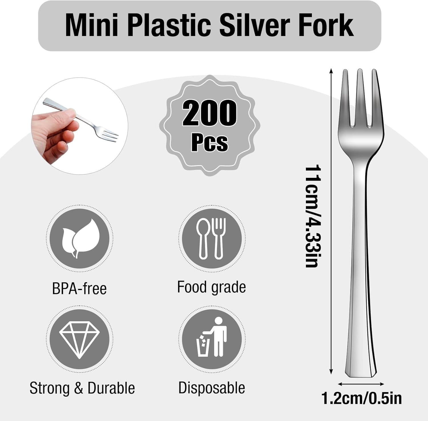 TYHREF-200 Pieces Mini Plastic Forks,Silver Plastic Mini Forks,4 inch ...